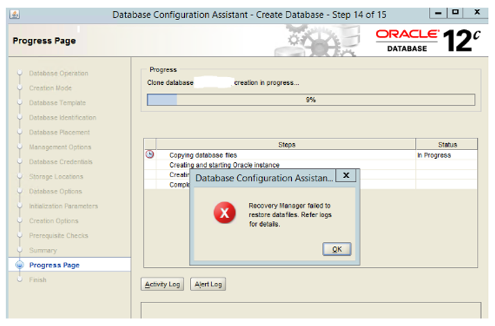 “recovery Manager Failed To Restore Datafiles” Using Dbca To Create Database 12 1 0 2 0 On