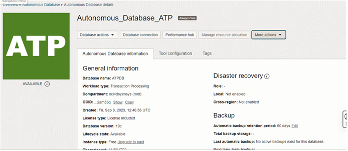 Installation Of Autonomous Transaction Processing Atp Database Doyensys Blog