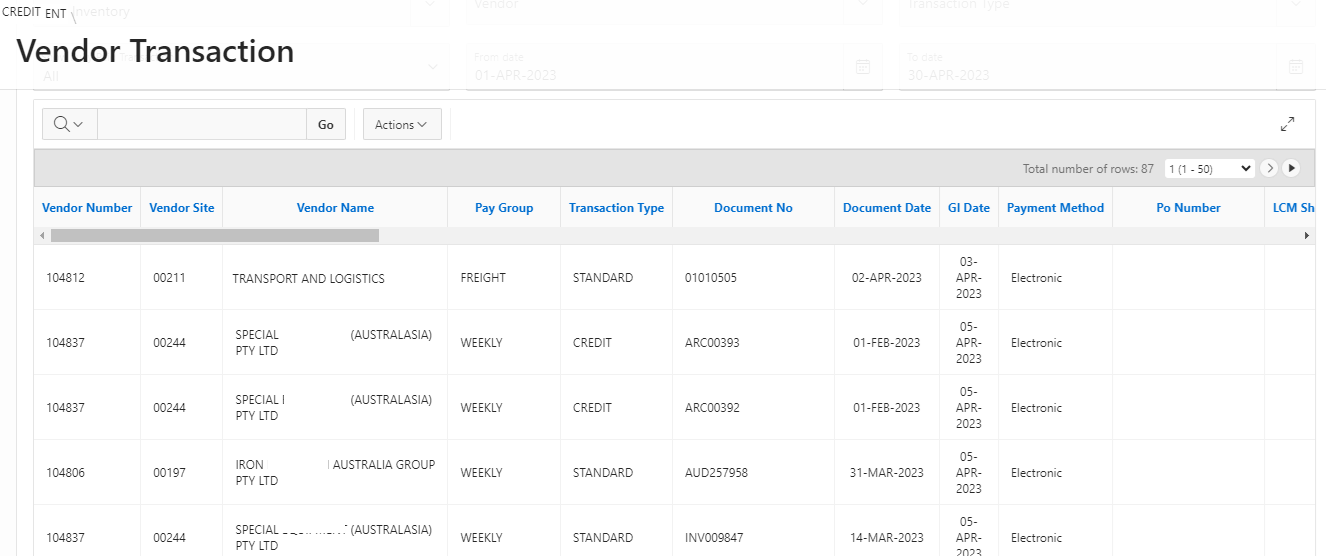 Vendor Transaction Report - Oracle Consulting Services | USA | 99% ...