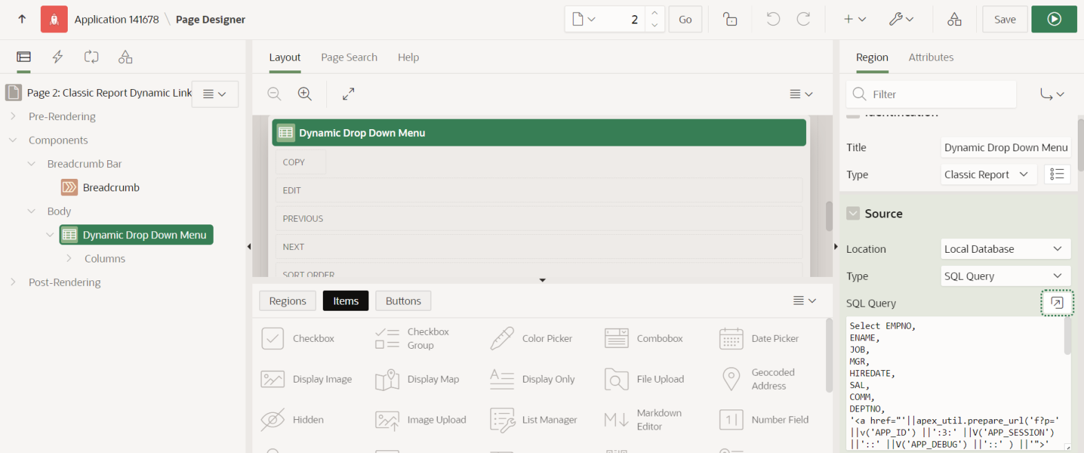 How to create a set of dynamic drop down link for classic report column ...