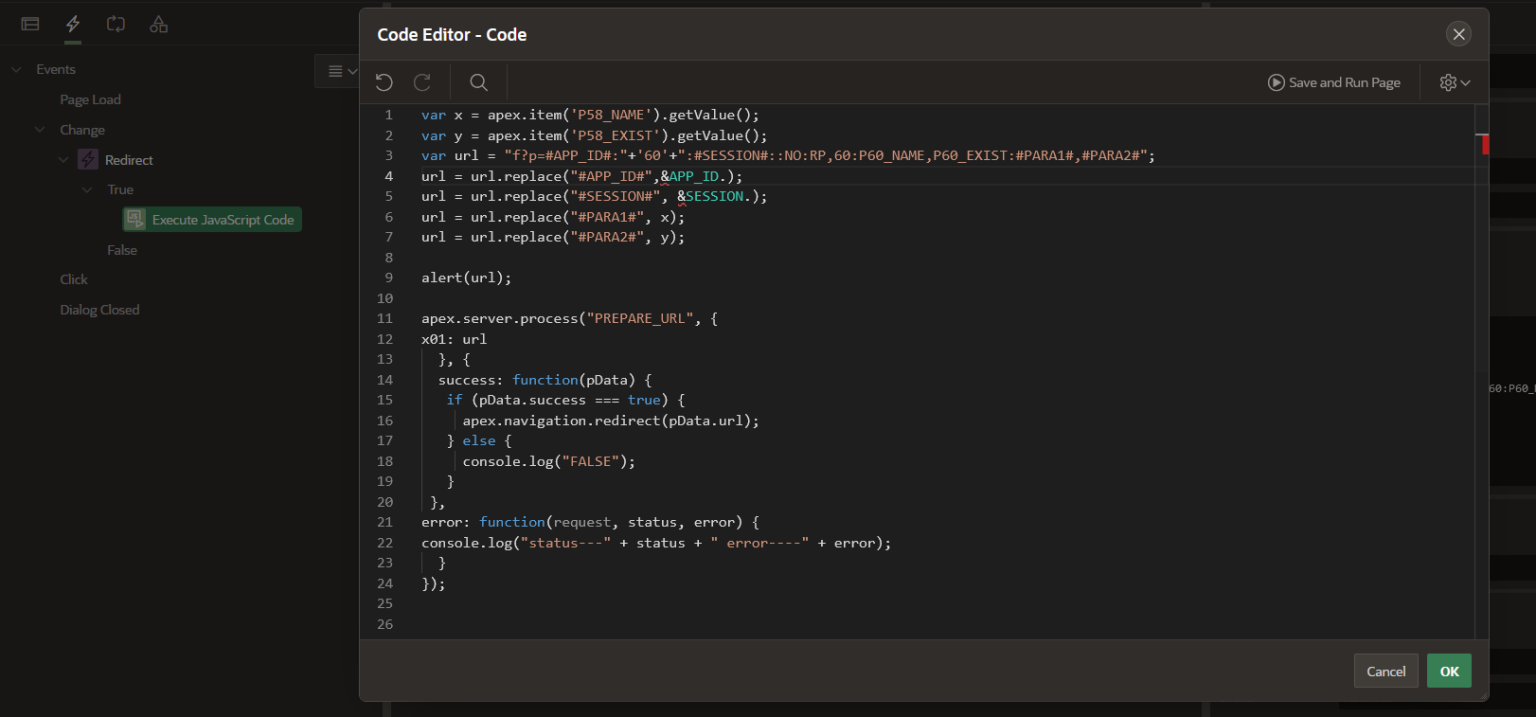 Redirecting to a popup screen using JavaScript With Parameters - Oracle ...